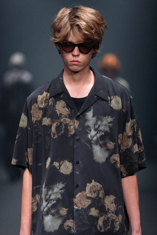 LAD MUSICIAN(ラッドミュージシャン) - DECHINE OPEN COLLAR S/S SHIRT INKJET (PAINT ROSE & CAT) – Area